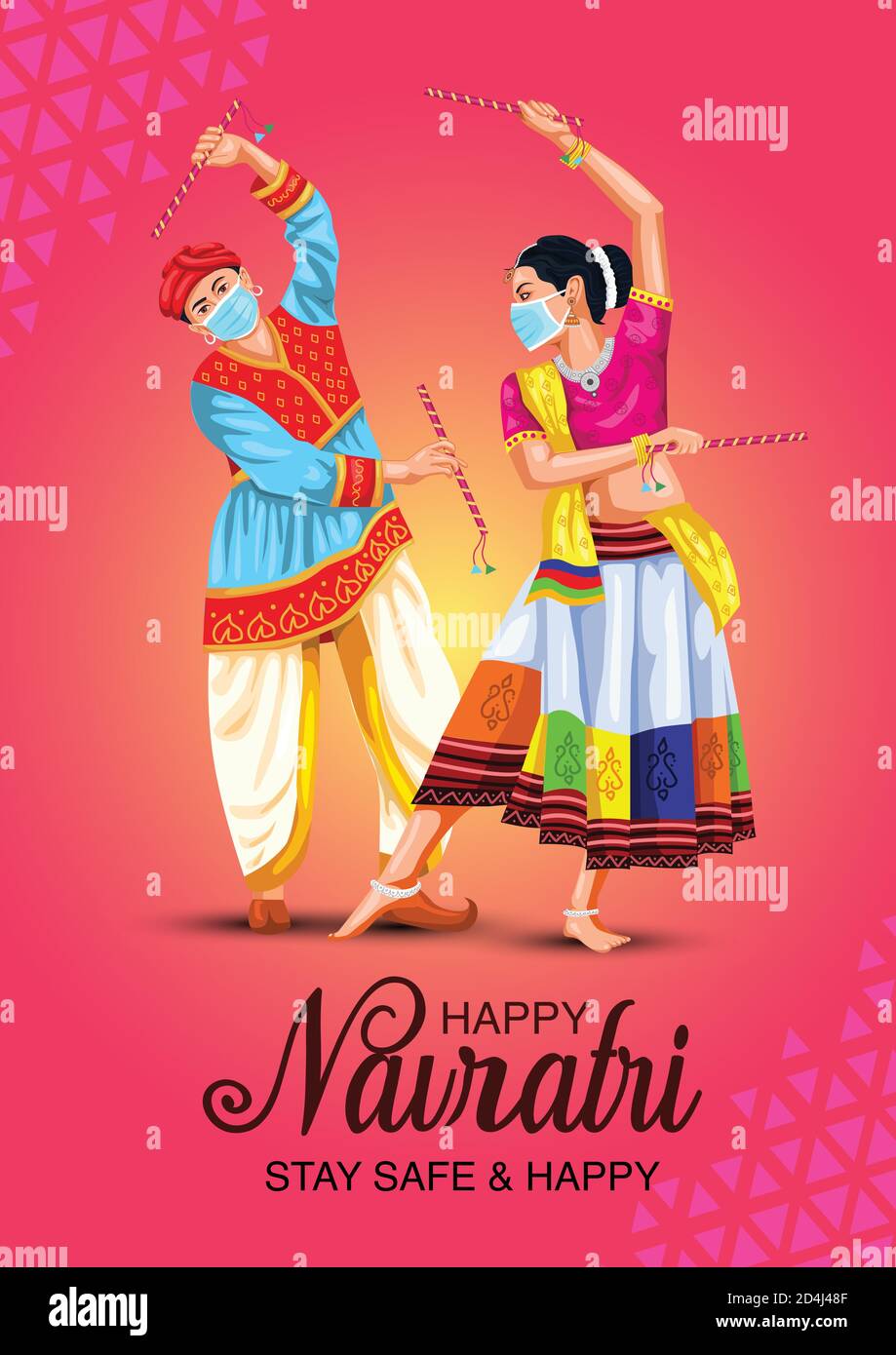 Garba Night poster for Navratri Dussehra festival of India. vector illustration of couple ...