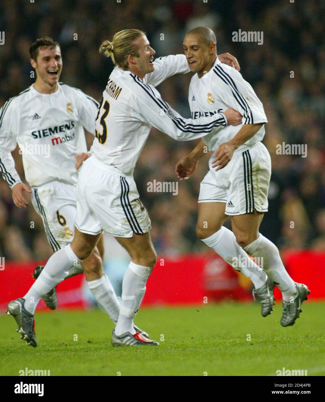 Real Madrids David Beckham And Roberto Carlos High Resolution Stock ...
