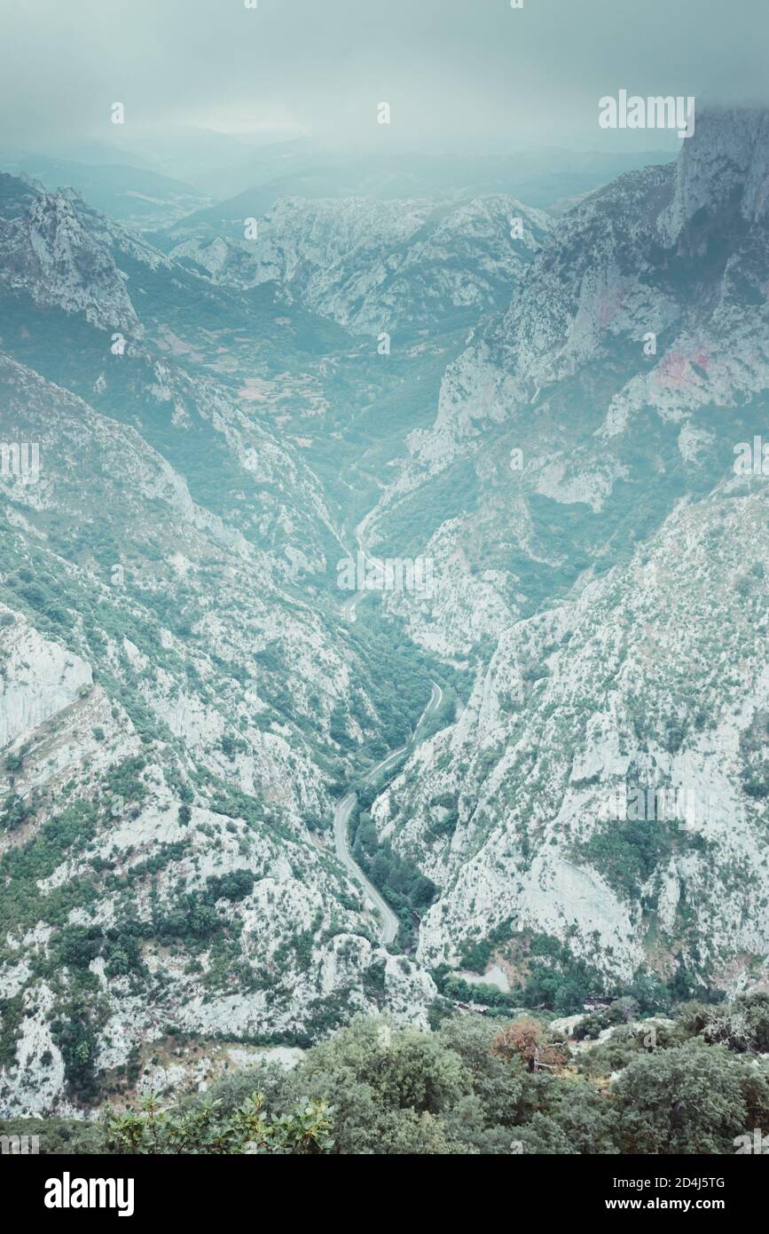 Gorge of "la Hermida" in the mountains of the "Picos de Europa", in ...