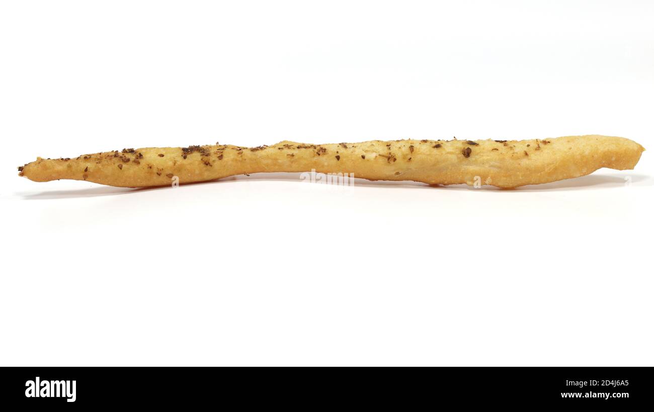 Single delicious breadstick isolated on a white background Stock Photo ...