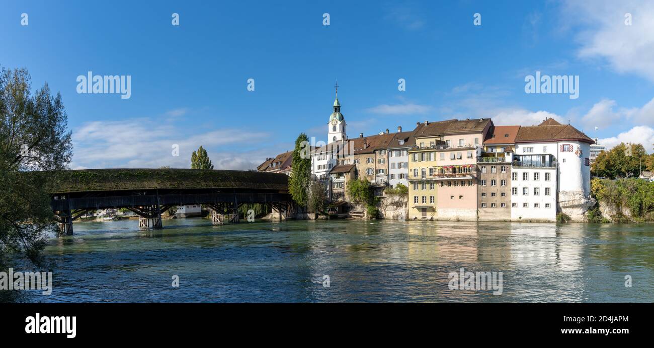 Olten, SO / Switzerland - 8 October 2020: view of the Aare river and ...
