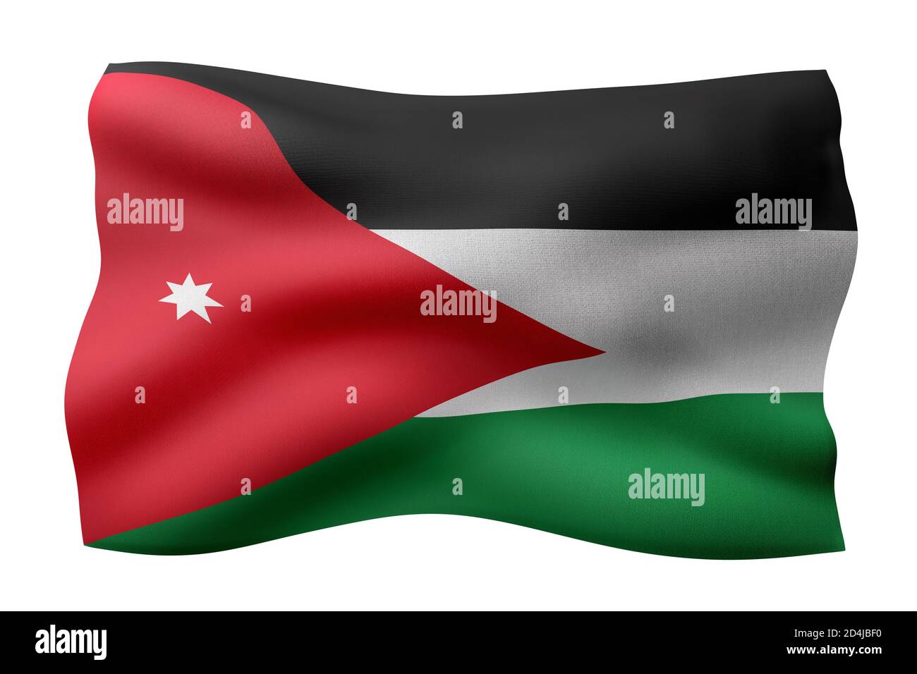 3d rendering of a silked Jordan flag isolated on white background Stock ...