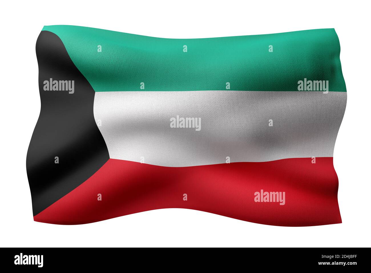 3d rendering of a silked Kuwait flag isolated on white background Stock ...