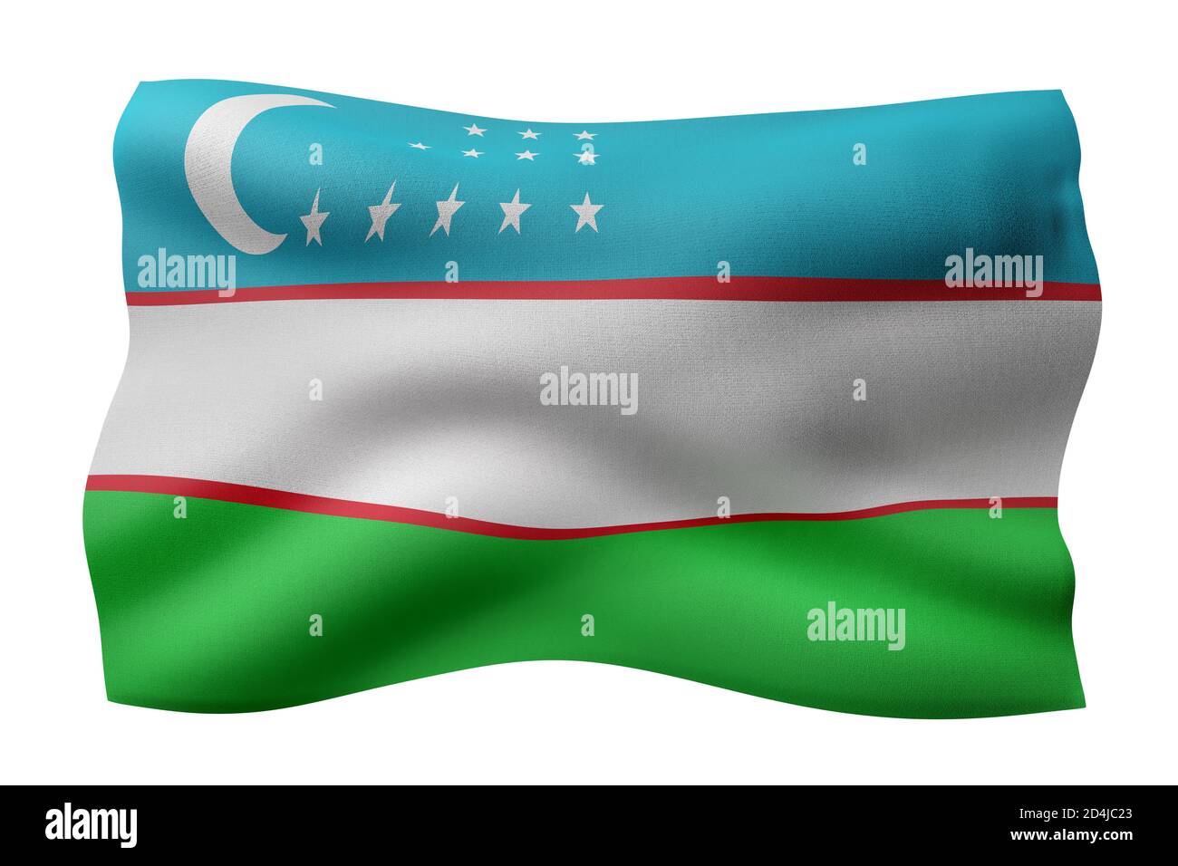 3d rendering of a silked Uzbekistan flag isolated on a white background Stock Photo - Alamy