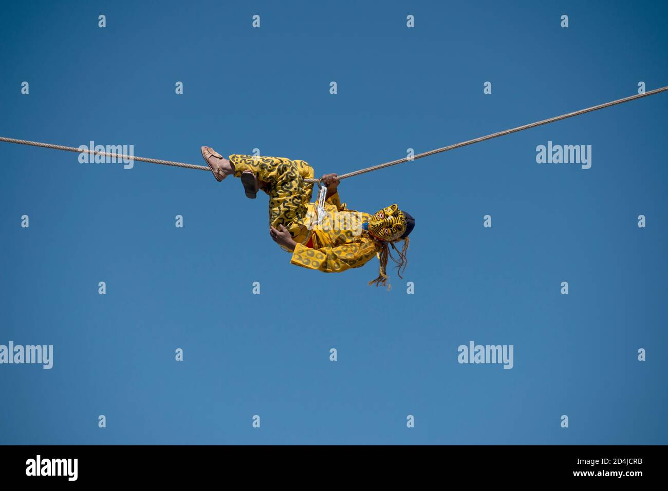 A Mayan circus acrobat on a high wire at the 2013 Ruk'u'x festival in ...