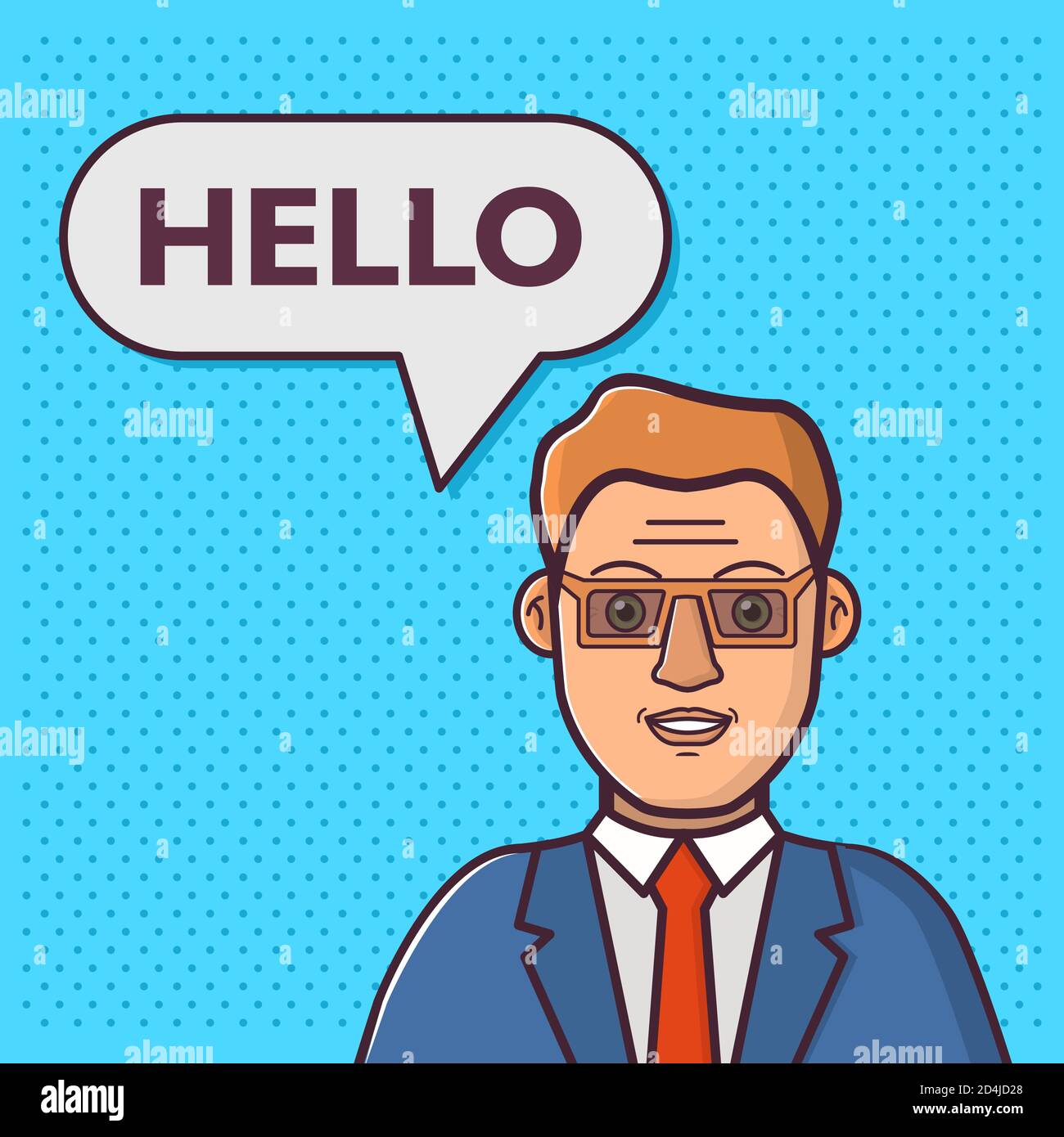 Chatbot concept. Businessman speaks hello.Cute cartoon character Stock ...