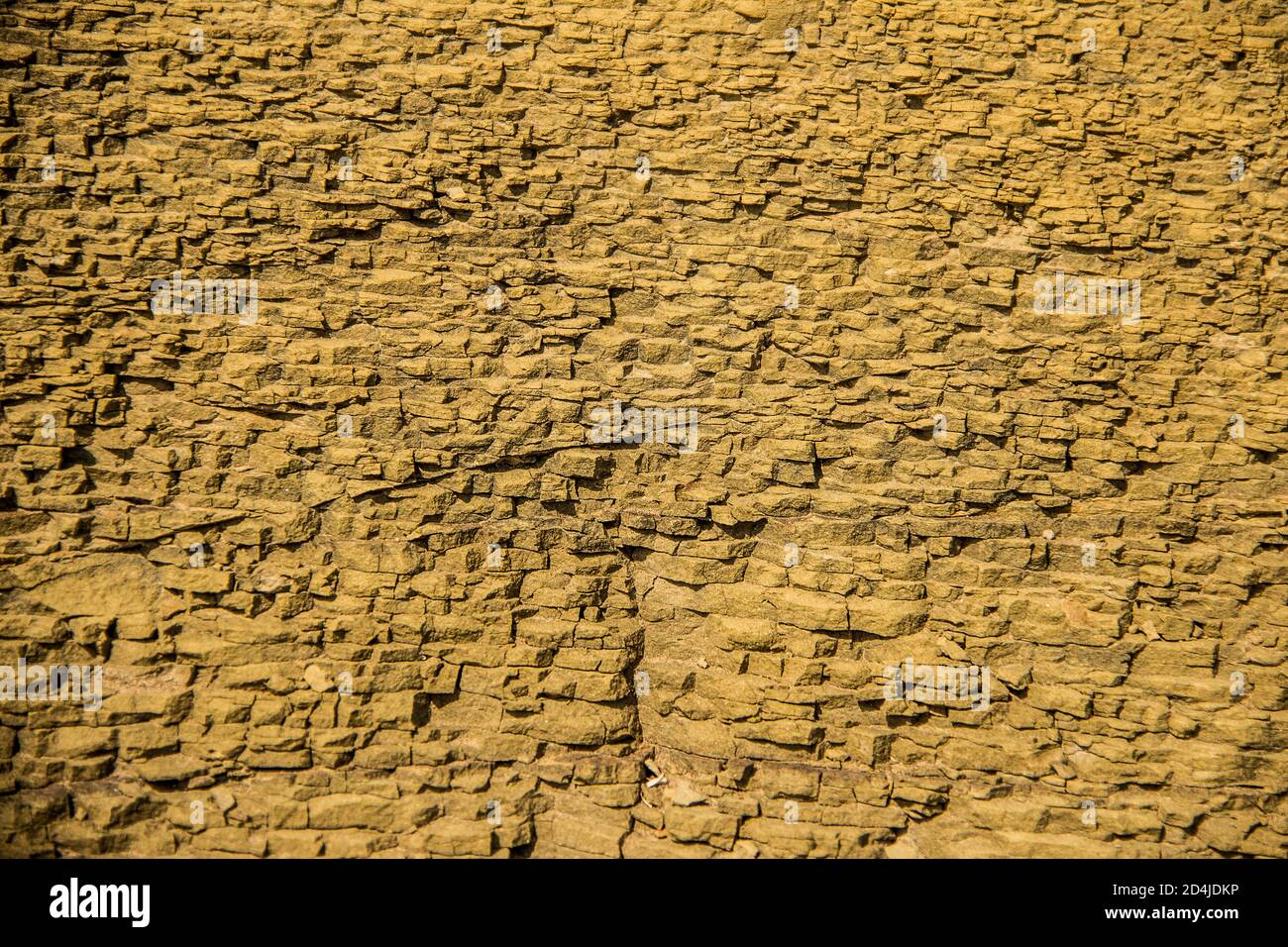 The surface of a sandstone rock by the sea, weathered and scorched by ...