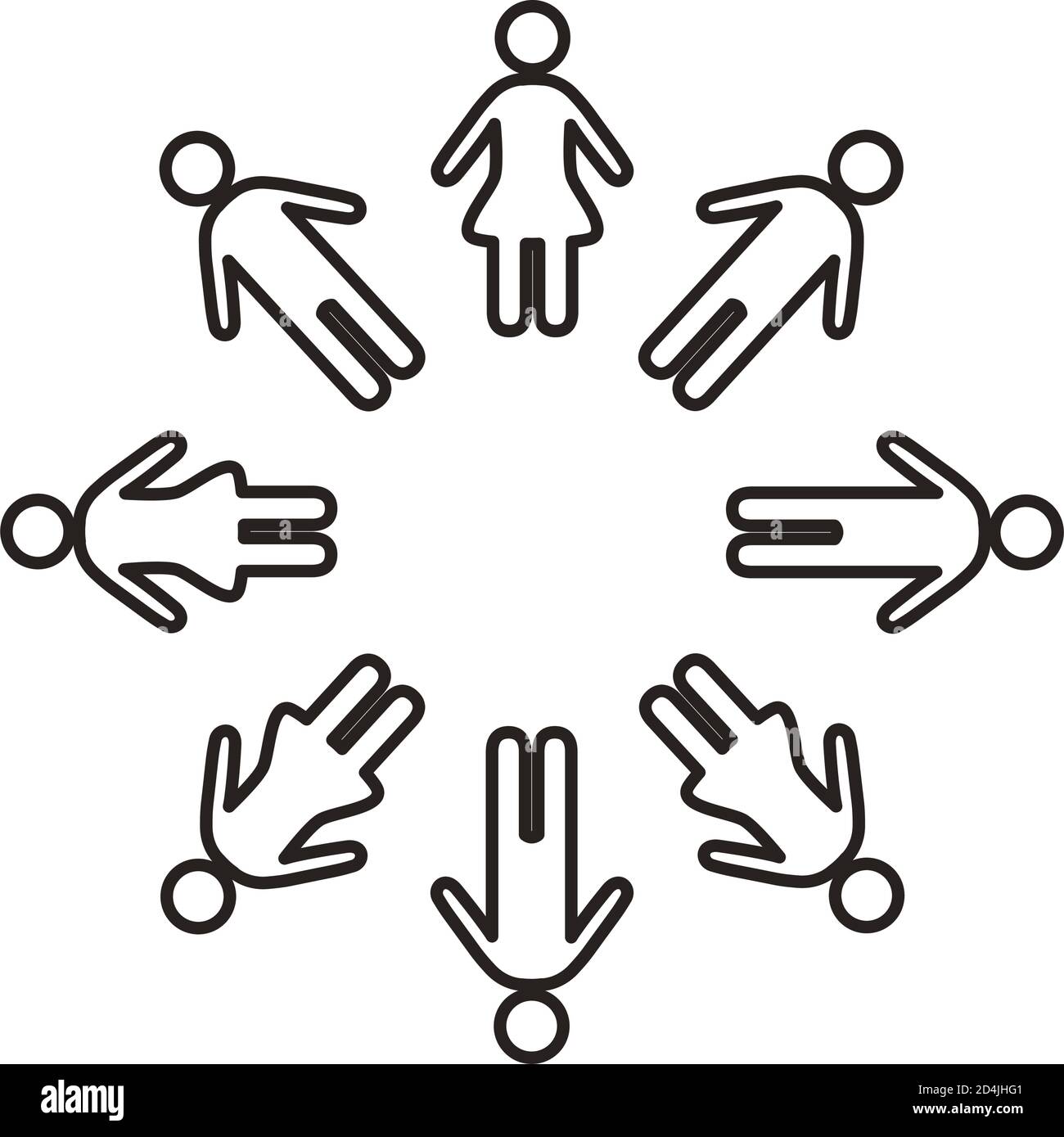 group of community figures around line style vector illustration design ...