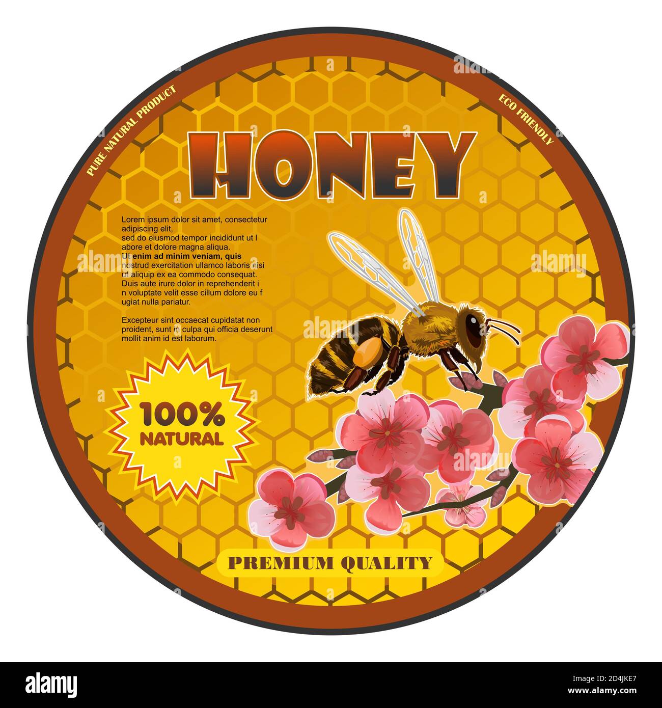 A lid from a bucket of honey. Bee honey packaging design concept in ...