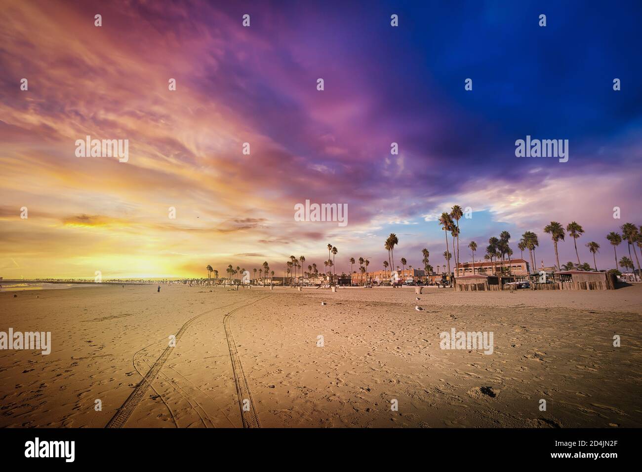 Colorful sky over Newport Beach at sunset. Orange County, Southern ...