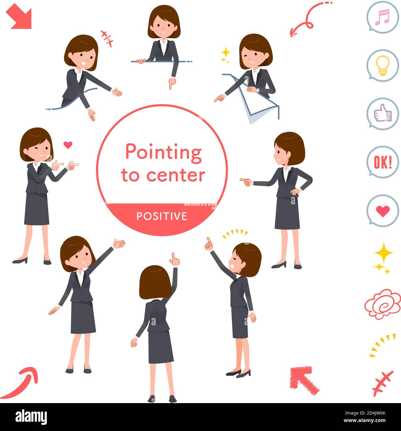 A set of women pointing in different directions(Positive expression).It ...