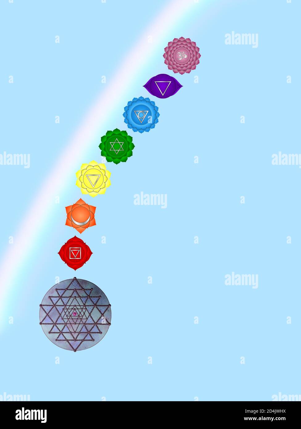 Spiritual background with chakras, human silhouette and sacred geometry ...