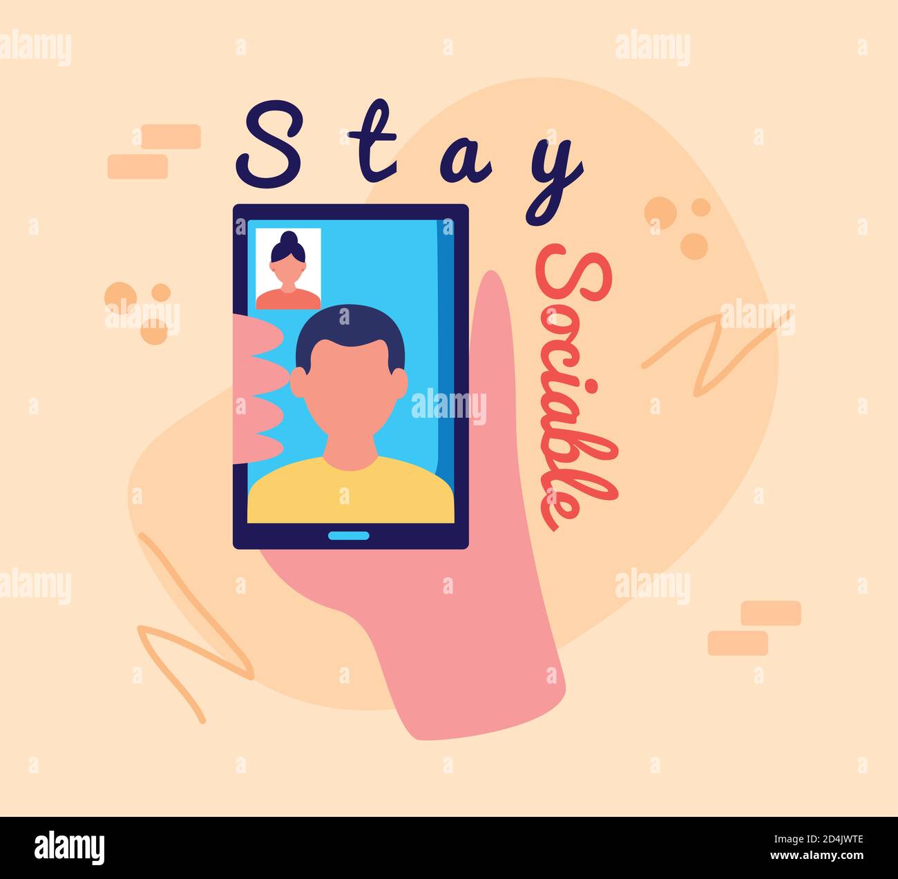 stay safe campaign lettering with communication in smartphone vector ...