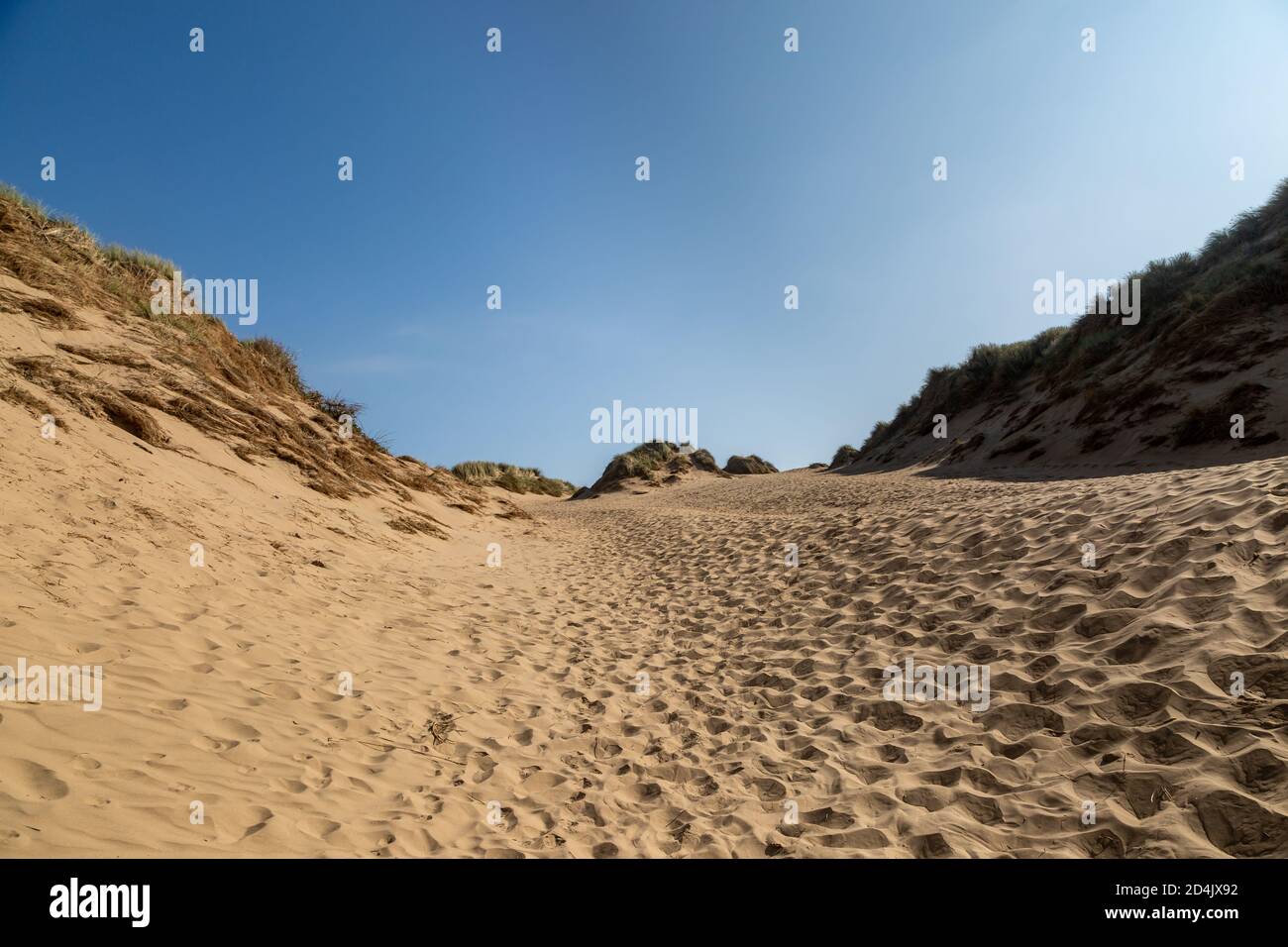 Sand dunes at Formby Point, with a blue sky overhead Stock Photo - Alamy
