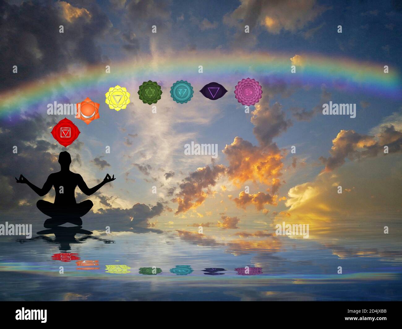 Spiritual background with chakras, human silhouette and sacred geometry ...