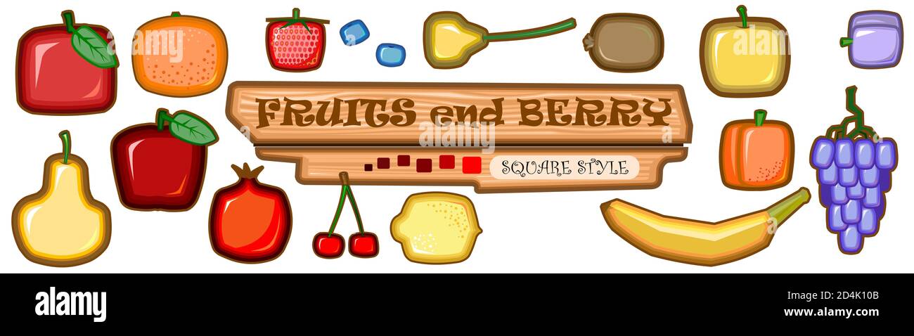 Set of fruits and berries. Vector. Cartoon square fruits: apples ...