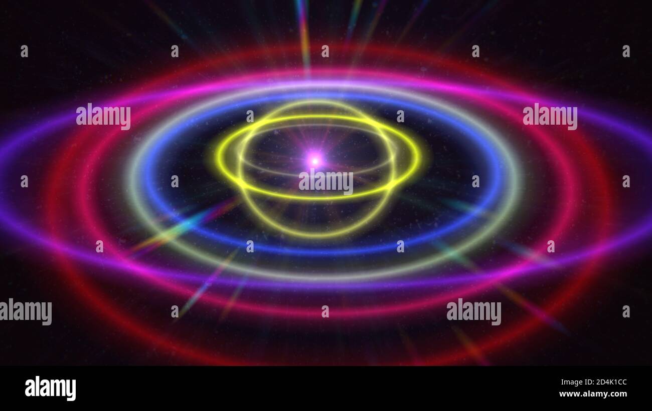 Abstract atom color rings background ray light Stock Photo - Alamy