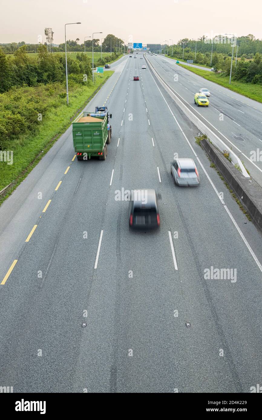 Traffic on the M7 motorway road at Johnstown in County Kildare, Ireland ...