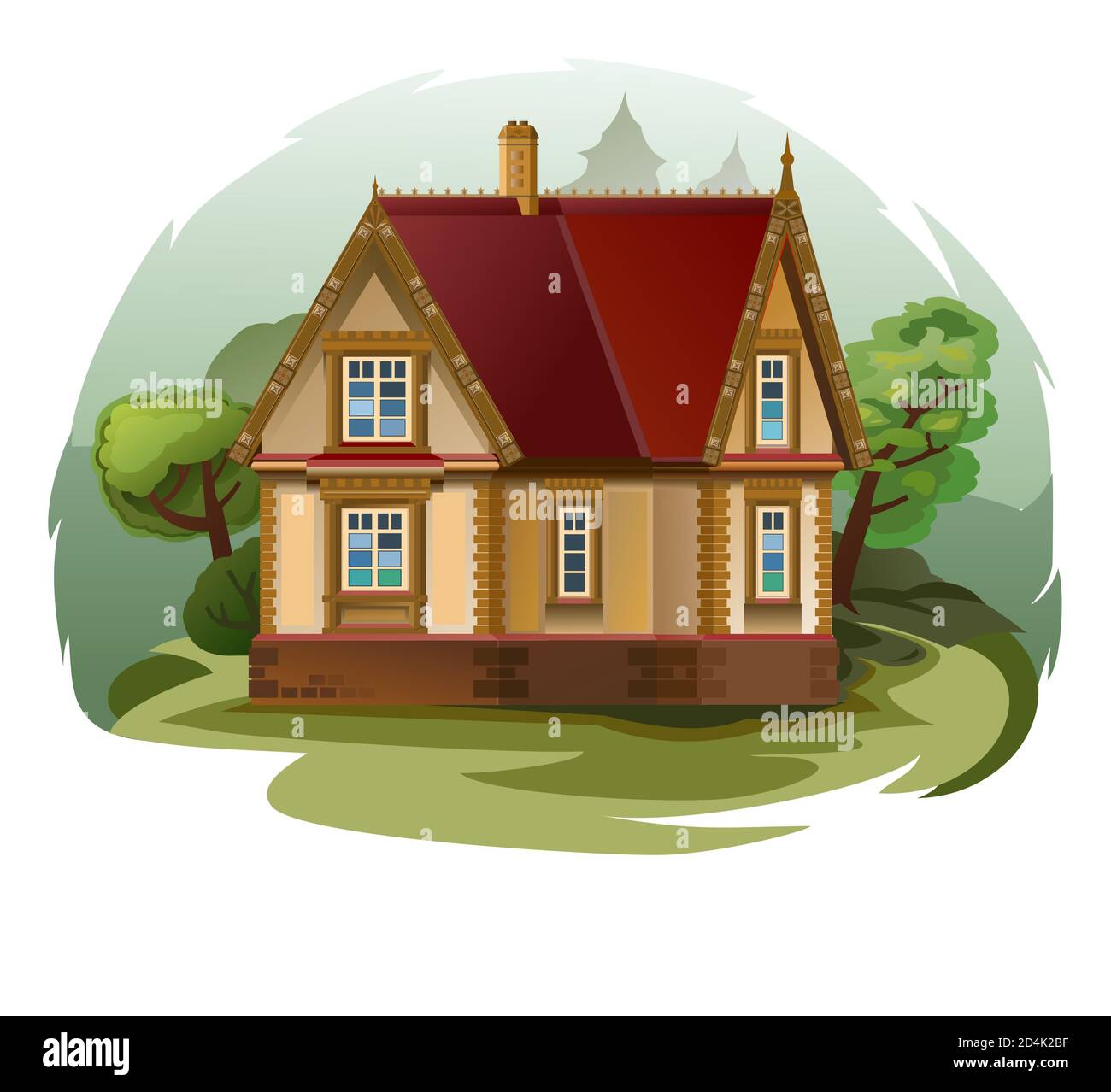 Exterior of an old house. Isolated vector illustration. Cracked walls ...