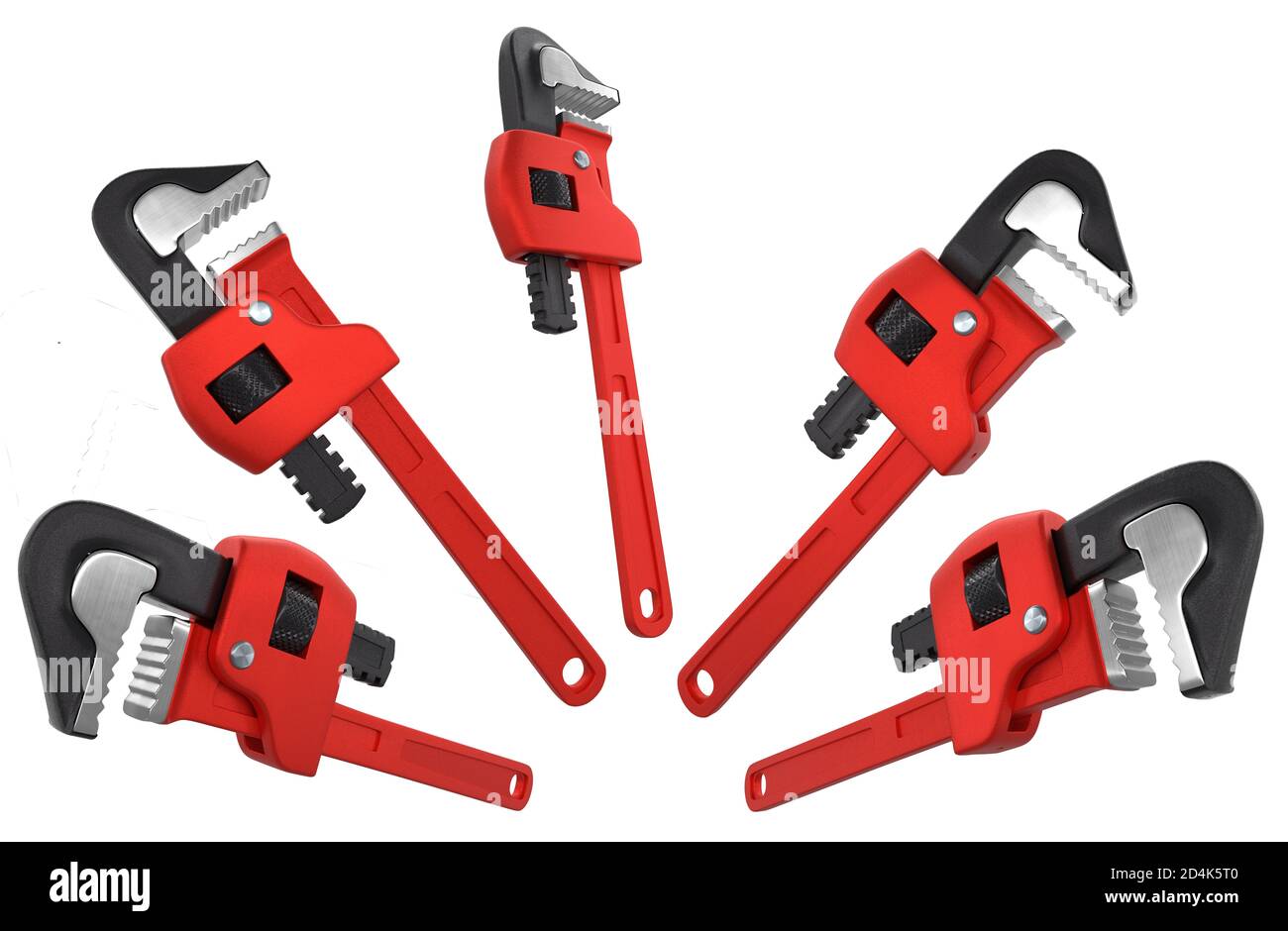 Set of adjustable pipe wrenchs, spanner or plumbing tool isolated on ...