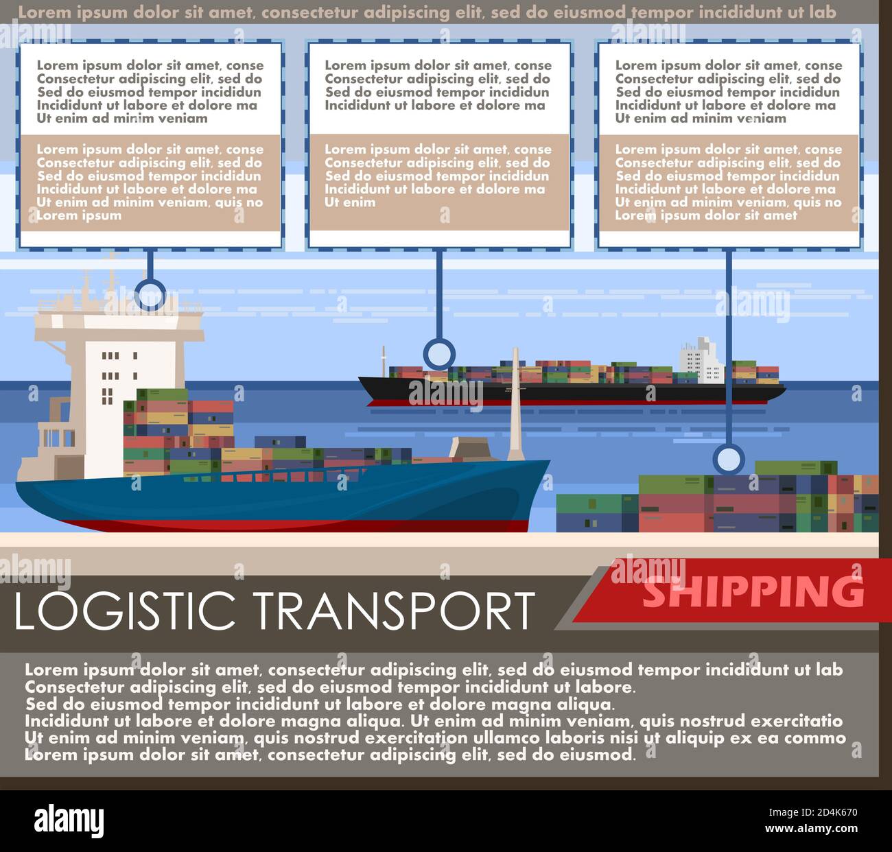 Cargo ship at the dock. Vector. Poster for logistics transport company ...