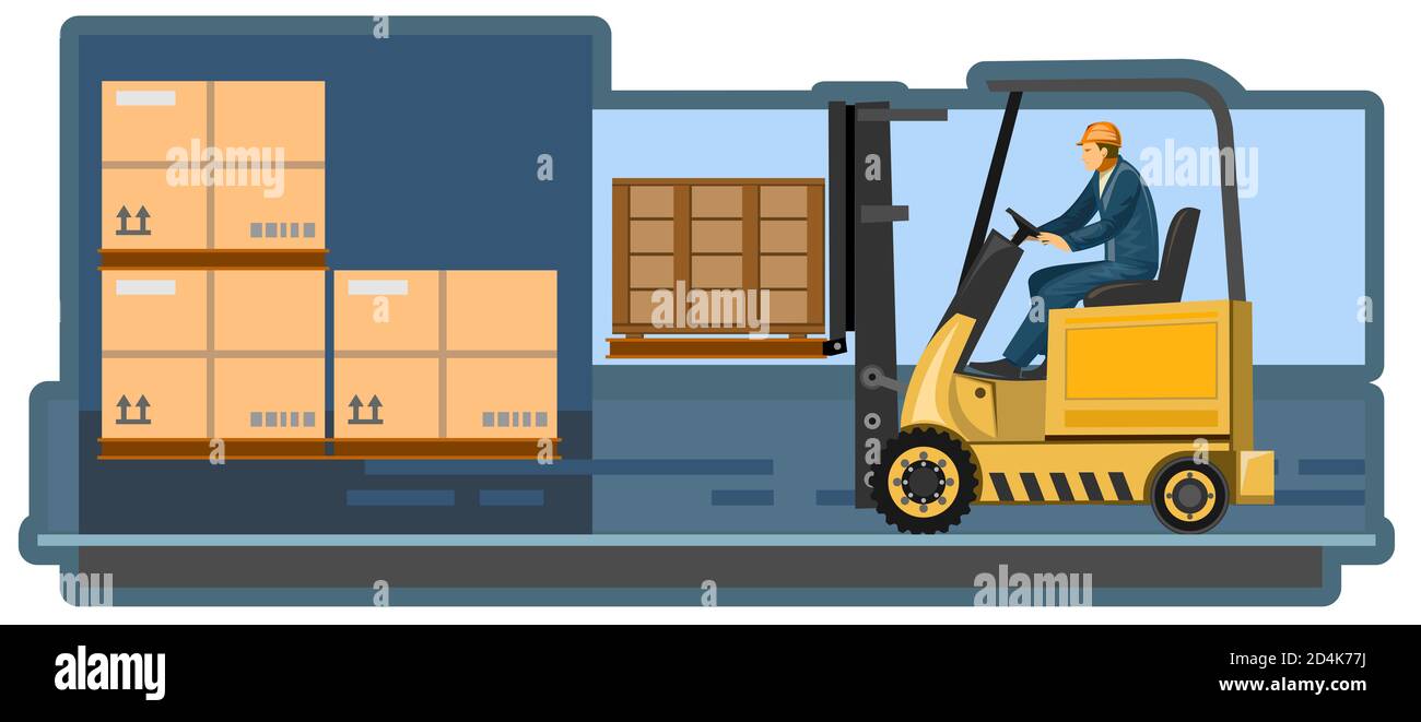 Careful loading and unloading of cargo. Vector illustration. Logistics ...