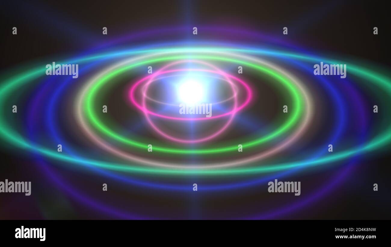 Abstract atom color rings background ray light Stock Photo - Alamy