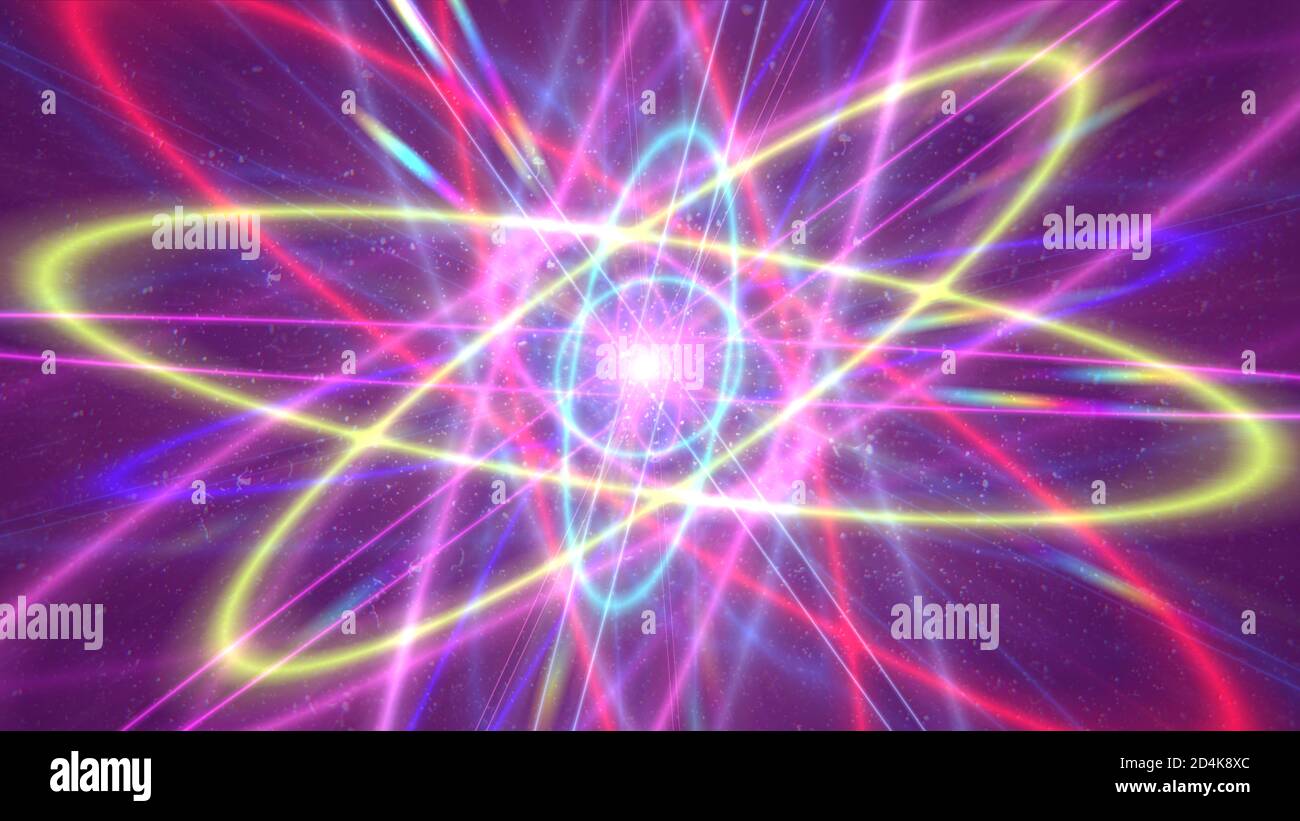 Glowing atom structure with light laser ring Stock Photo - Alamy