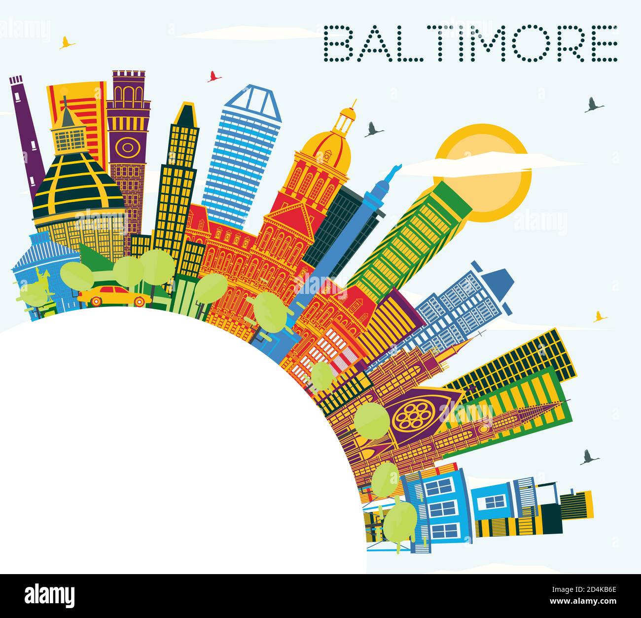 Baltimore USA Maryland City Skyline with Color Buildings, Blue Sky and ...