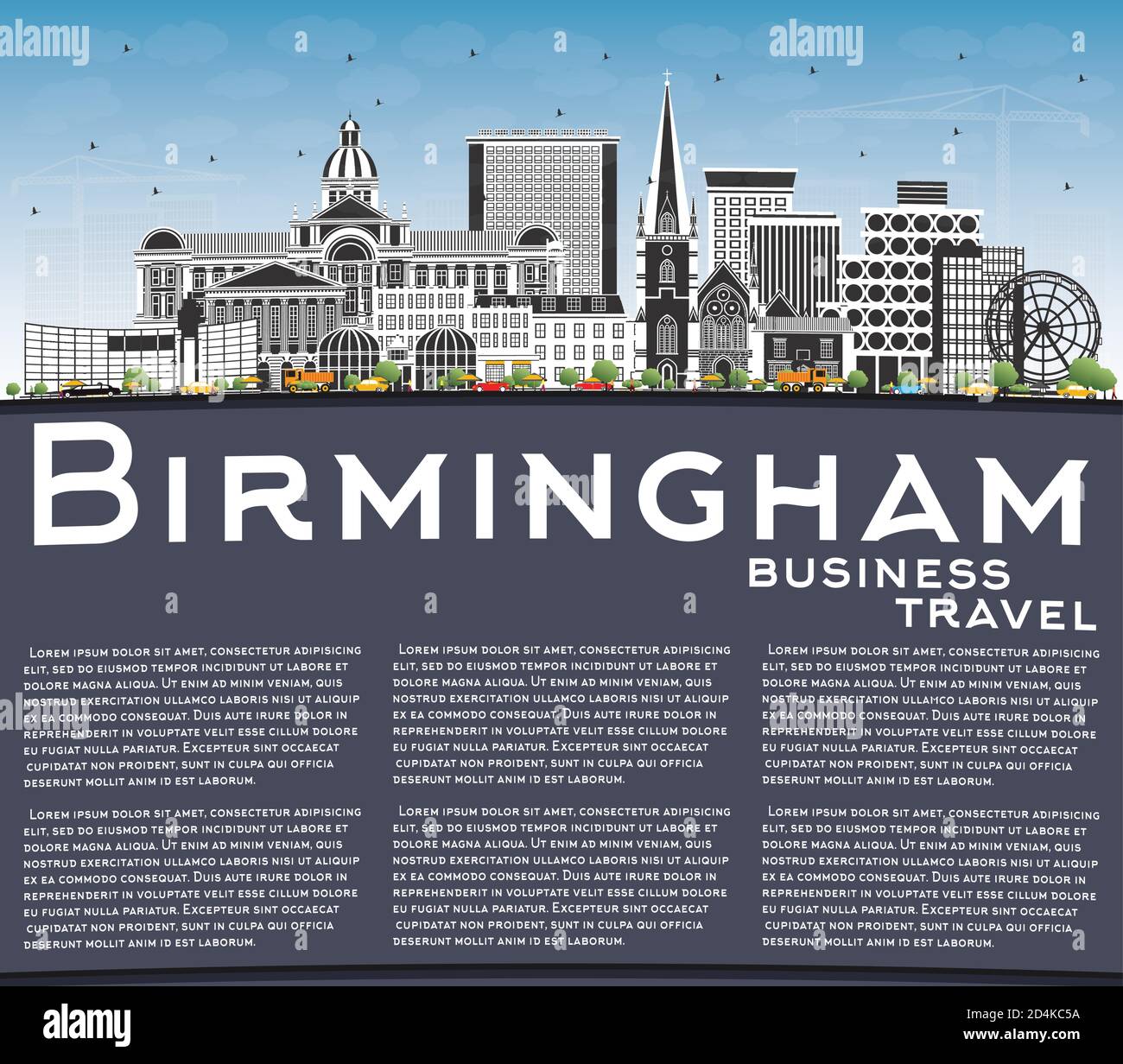Birmingham UK City Skyline with Color Buildings, Blue Sky and Copy ...