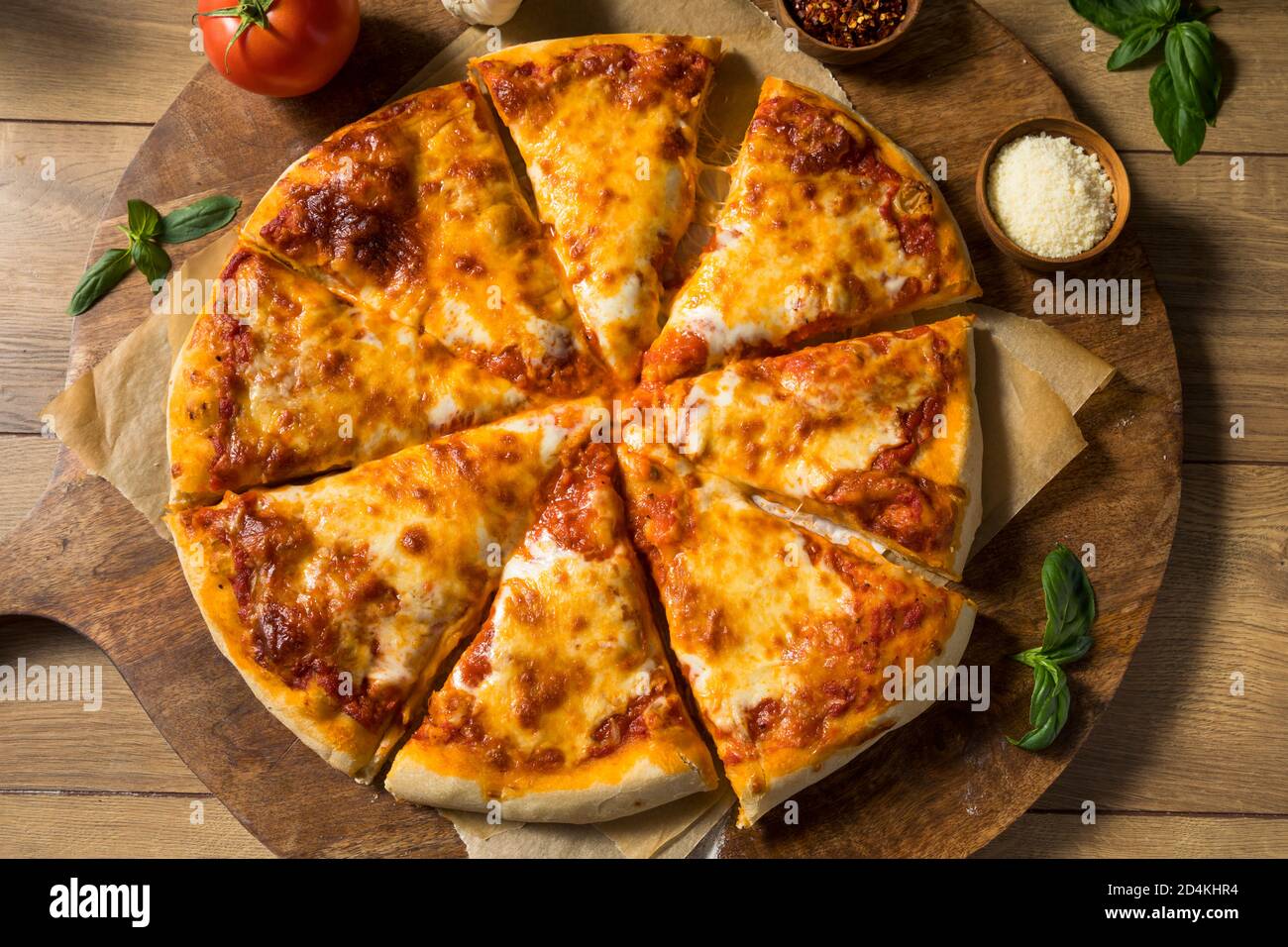 Homemade Italian Cheese Pizza with Sauce and Basil Stock Photo - Alamy