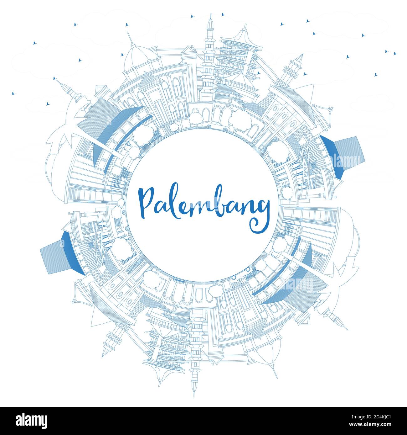 Outline Palembang Indonesia City Skyline with Blue Buildings and Copy ...