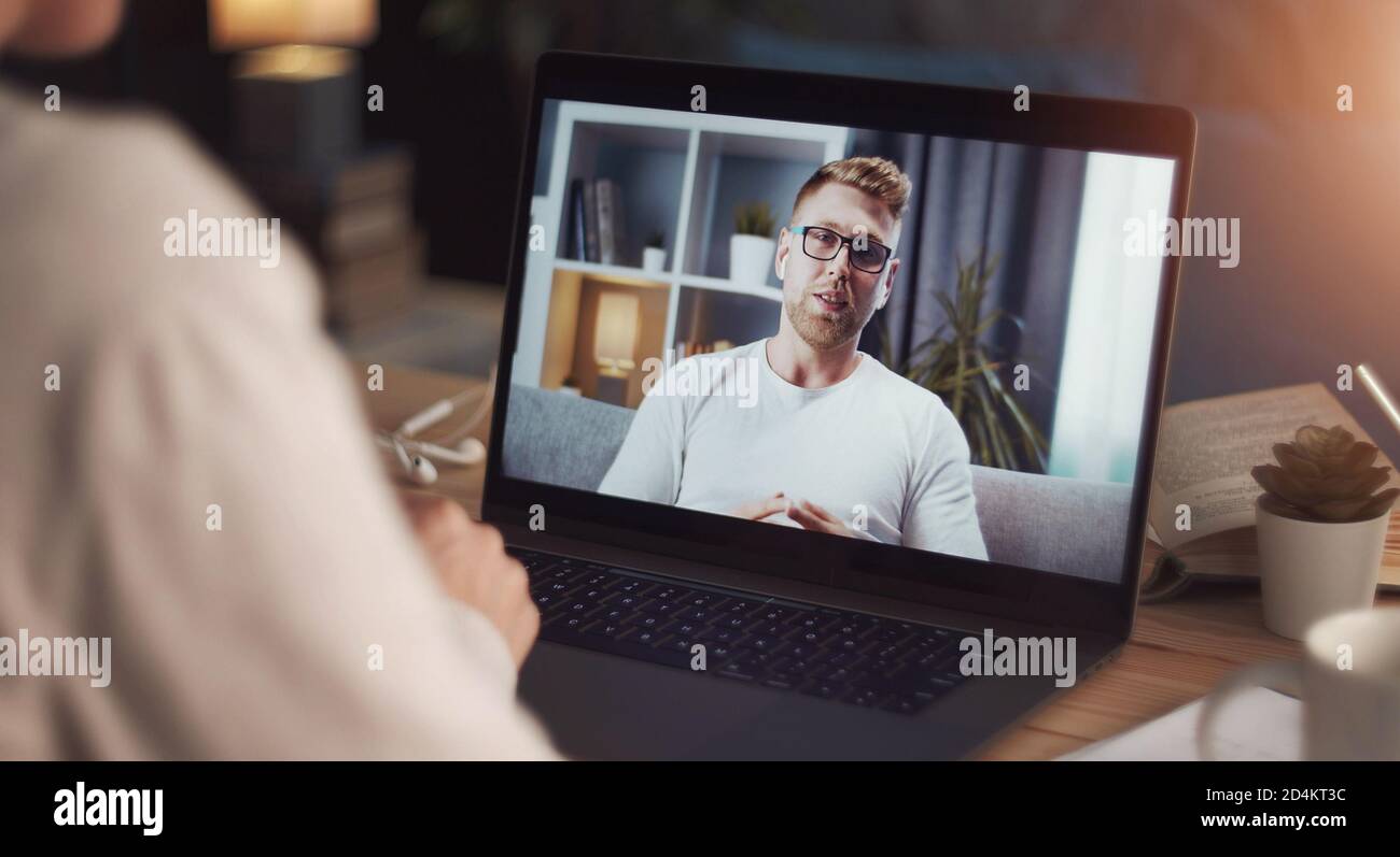Team having video call remote hi-res stock photography and images - Alamy