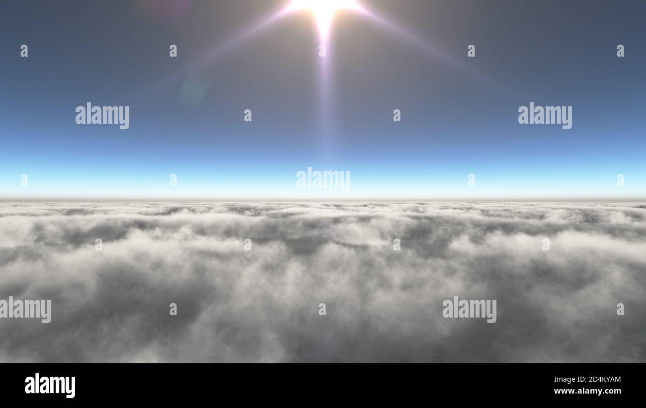 Above clouds sun ray, 3d rendering illustration Stock Photo - Alamy