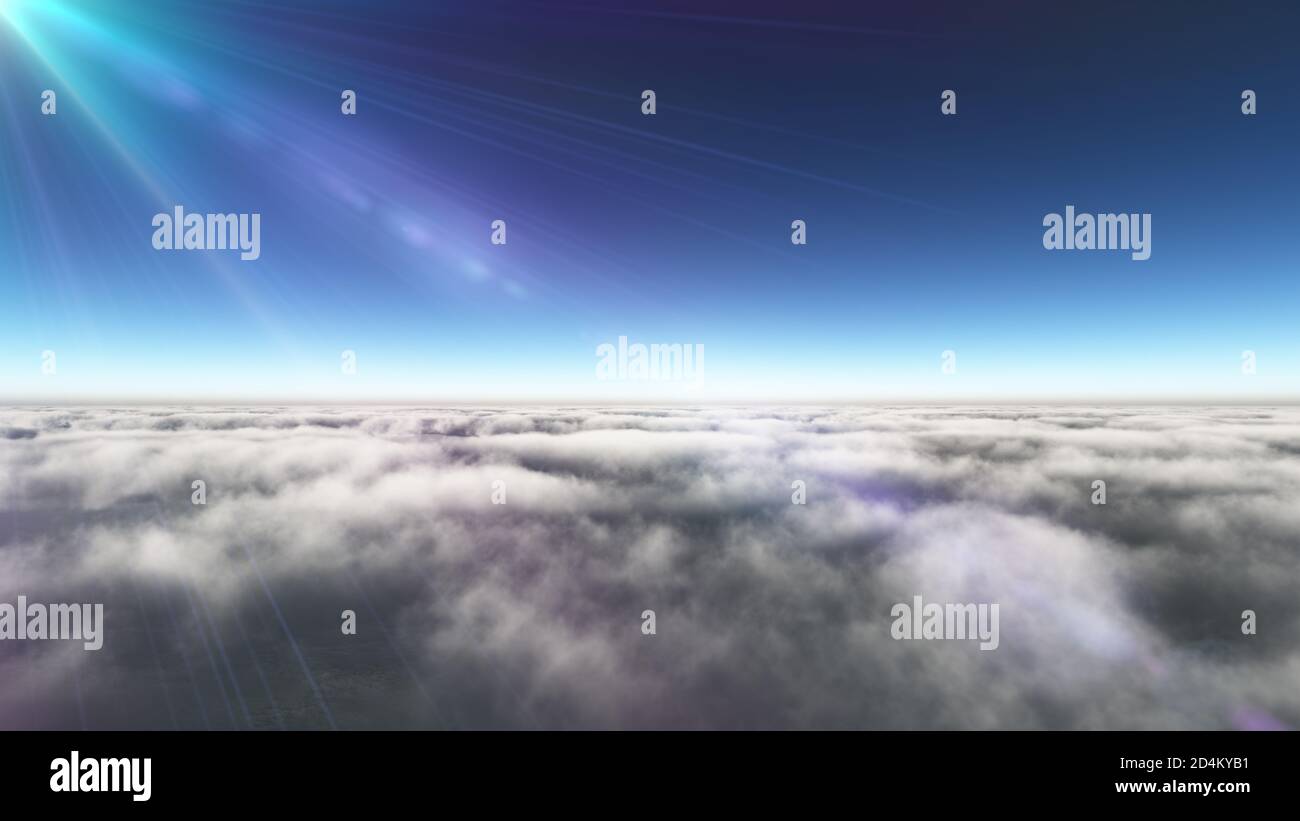 Above clouds sun ray, 3d rendering illustration Stock Photo - Alamy