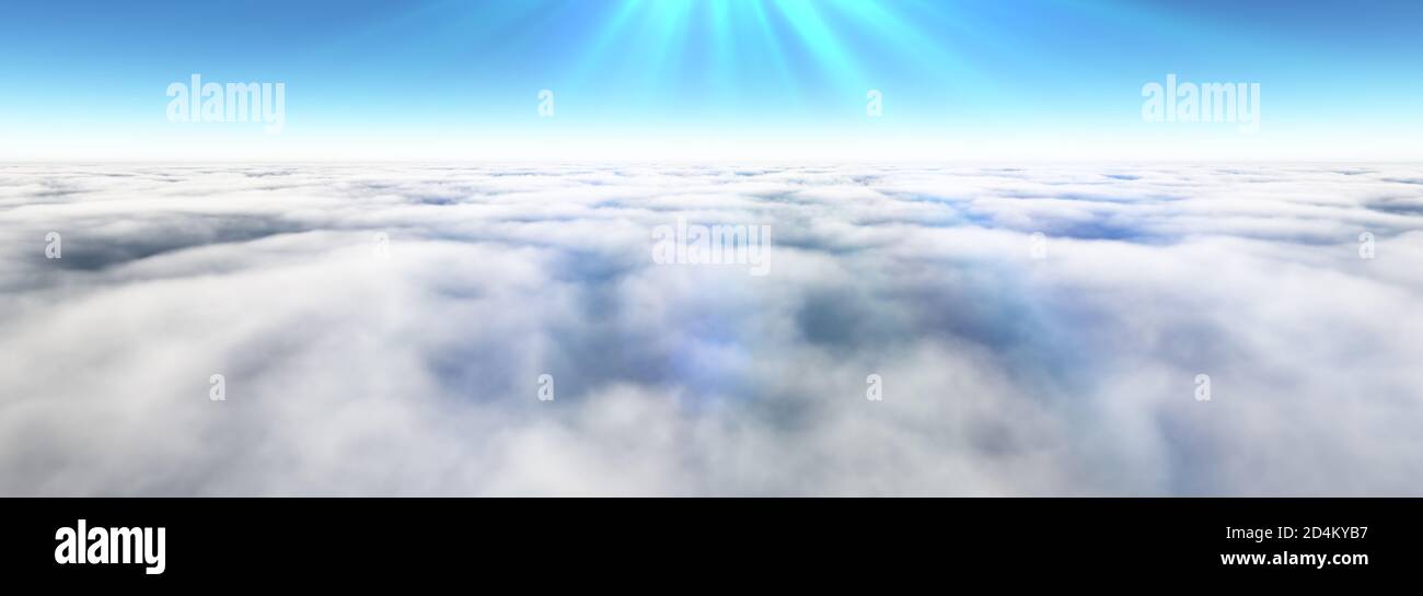 Above clouds sun ray, 3d rendering illustration Stock Photo - Alamy