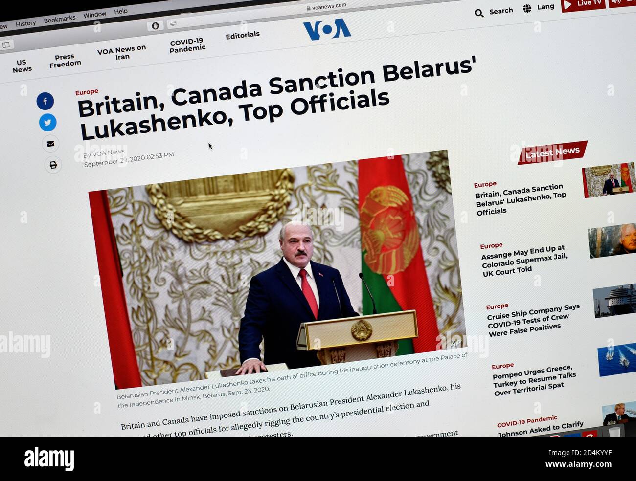 A computer grab shot of the homepage of the Voice of American website ...