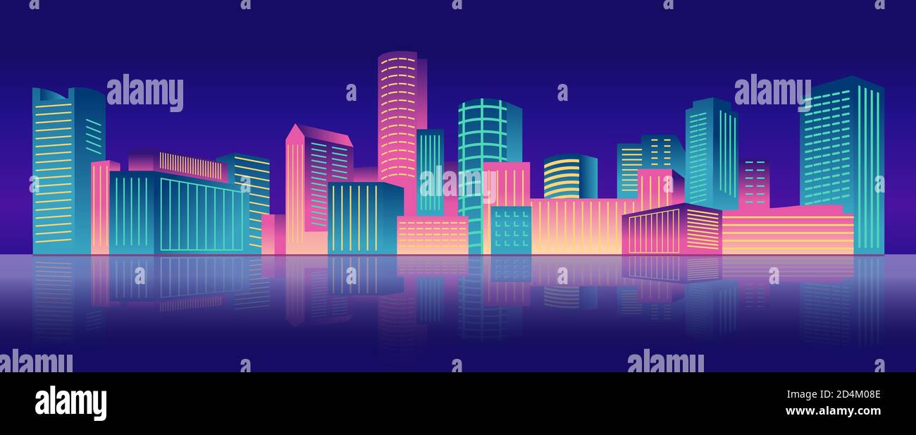 Night city neon light. Downtown American USA Boston Stock Vector Image ...