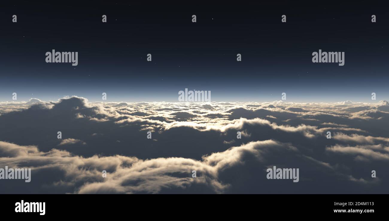 dream fly above clouds ray light, 3d rendering illustration Stock Photo ...