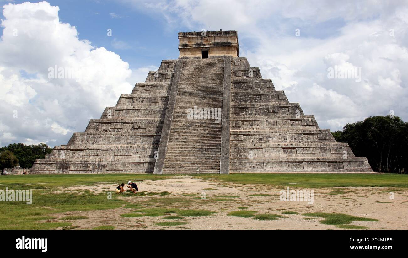 Temple of Kukulcan (El Castillo) dominating the center of the archaeological site, Chichen-Itza ...