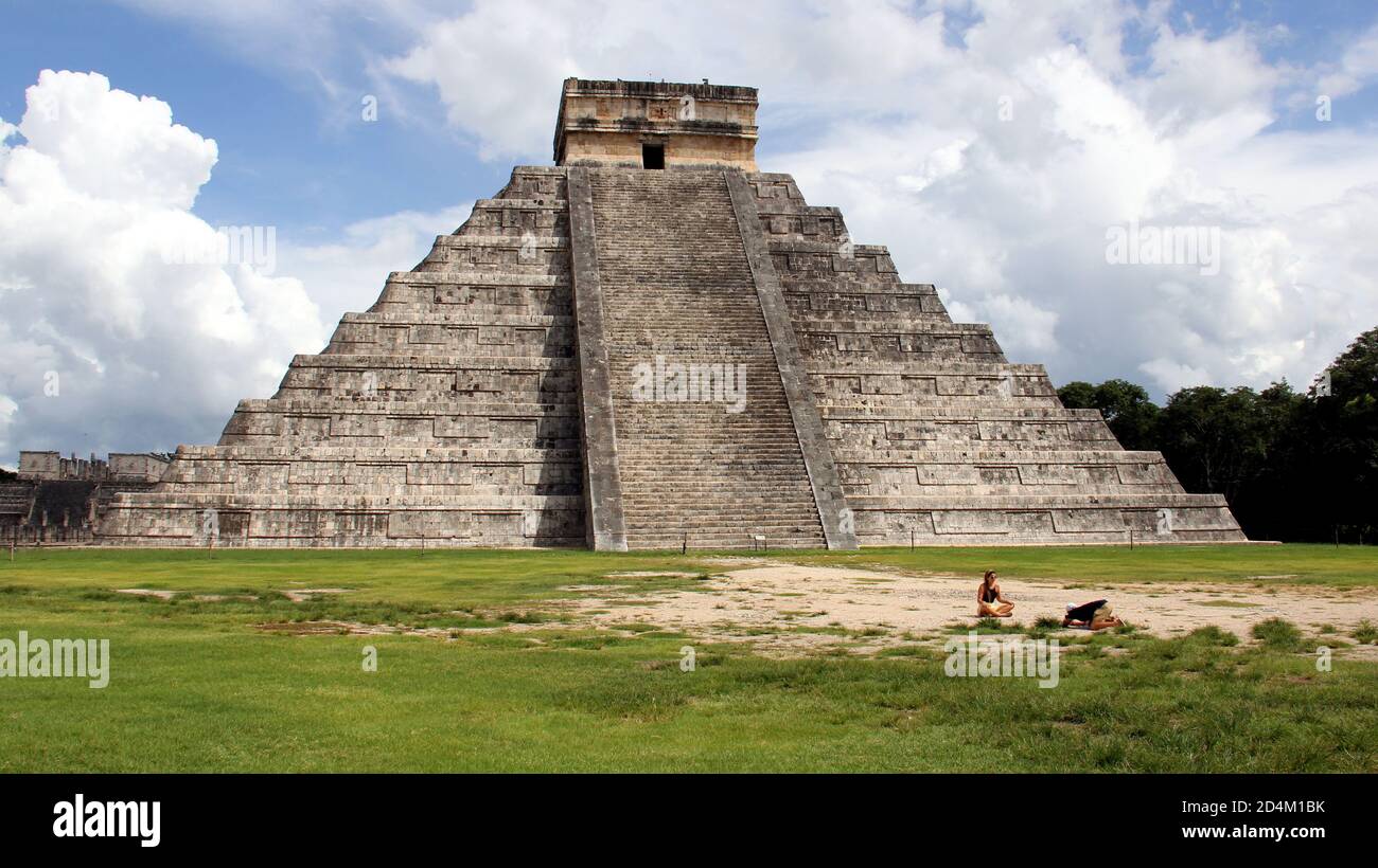 Temple of Kukulcan (El Castillo) dominating the center of the archaeological site, Chichen-Itza ...