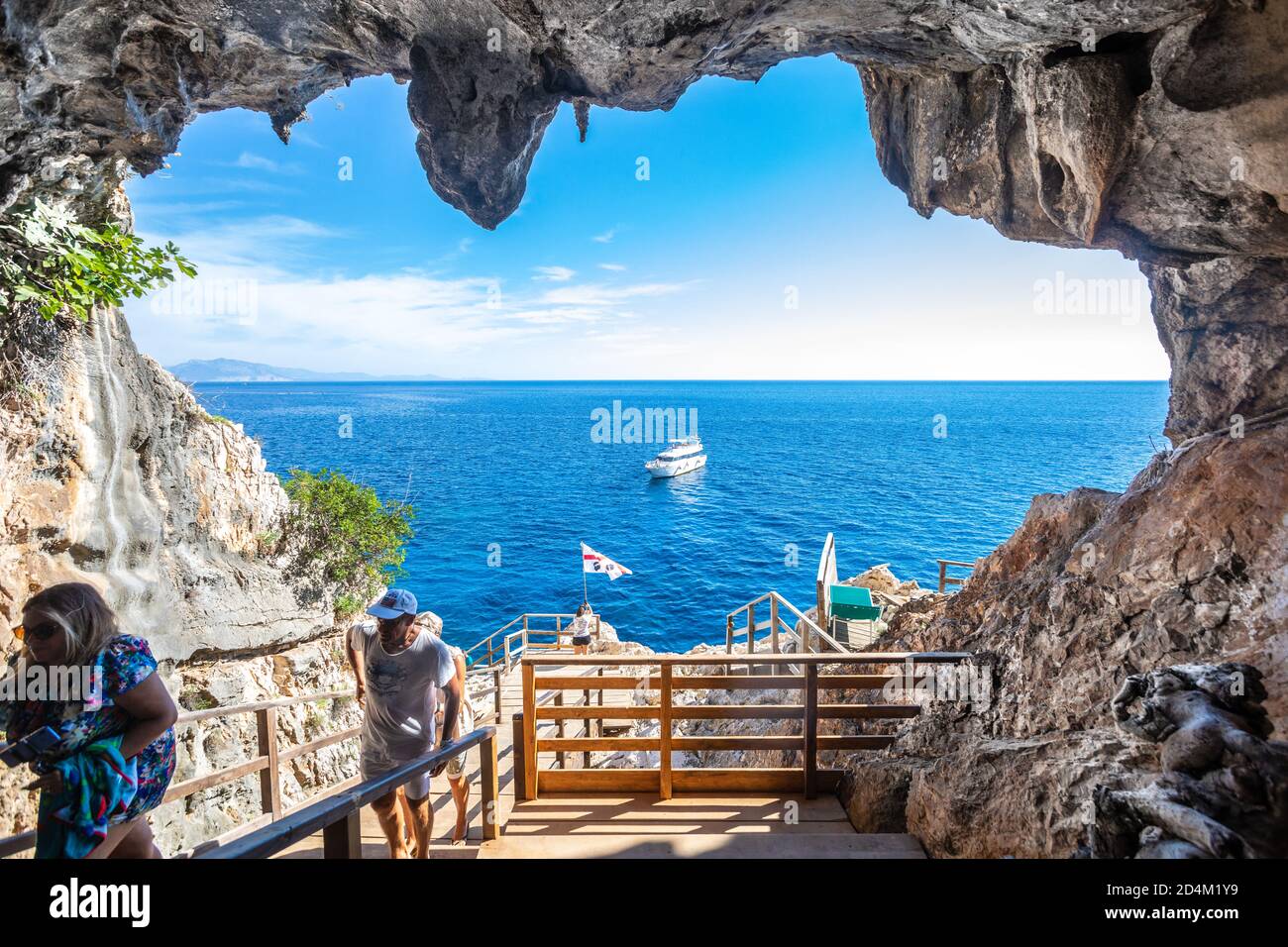Sardinia, Italy. August 03, 2020: Entrance to a sea cave. The Grotta ...
