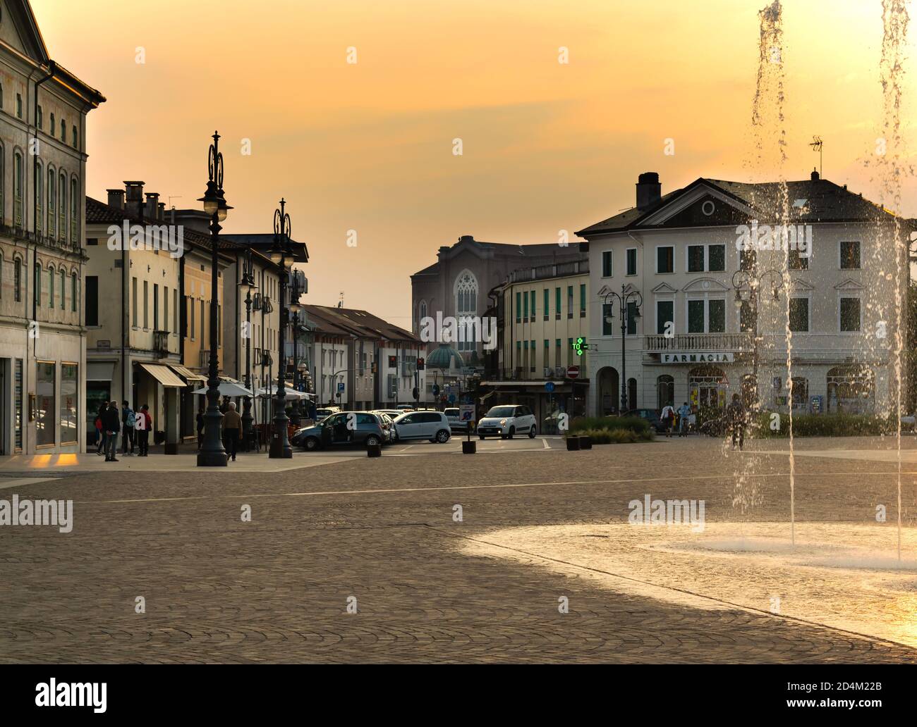 Central square of the city of Montebelluna, Treviso, Italy with the ...