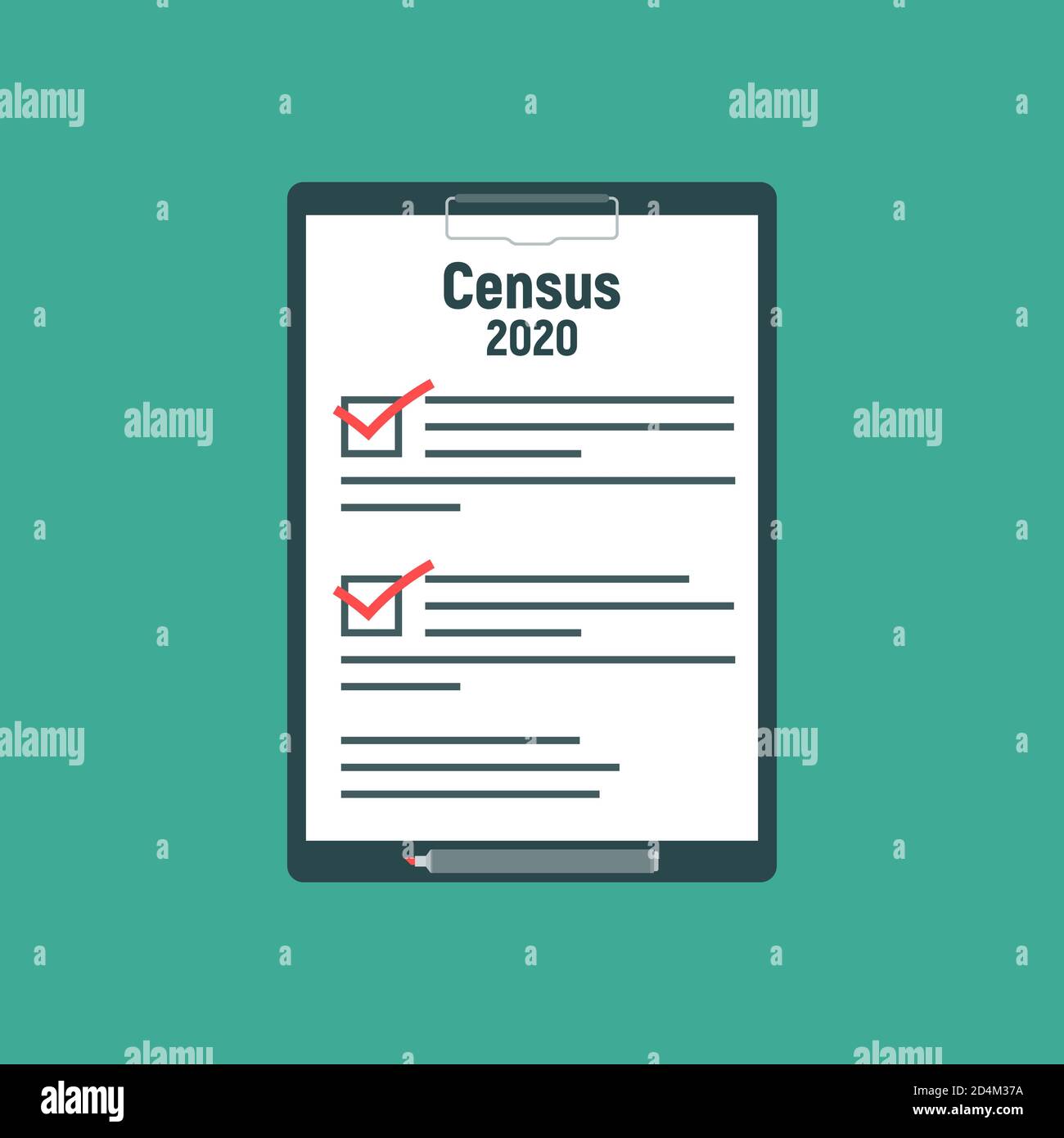 Census 2020. Clipboard in pen in hand. Vector illustration flat design ...