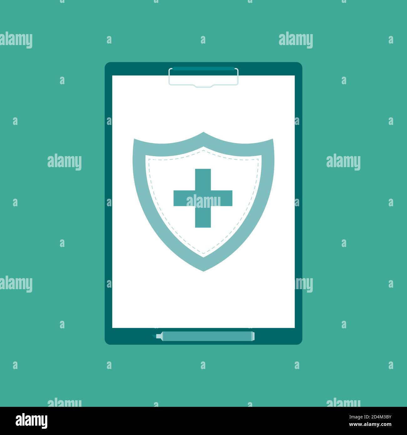 Patient protection. Medical report sign. Clipboard and shield with a ...