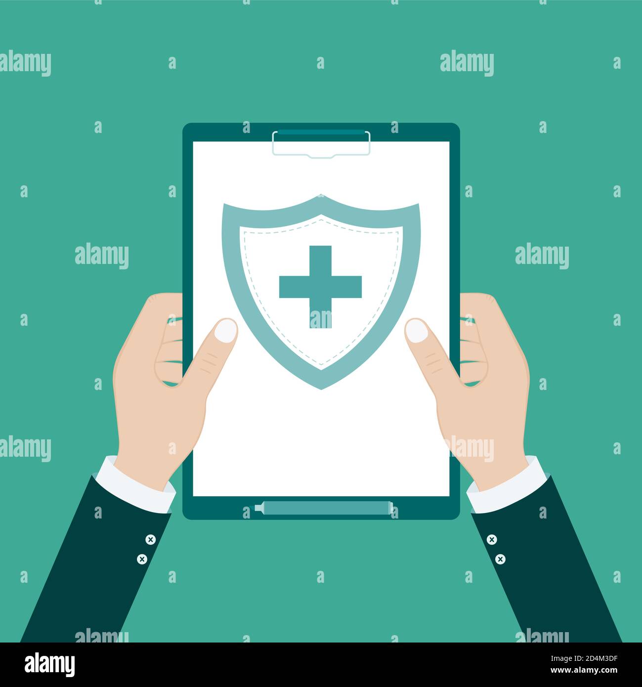 Patient protection. Medical report sign. Clipboard and shield with a ...