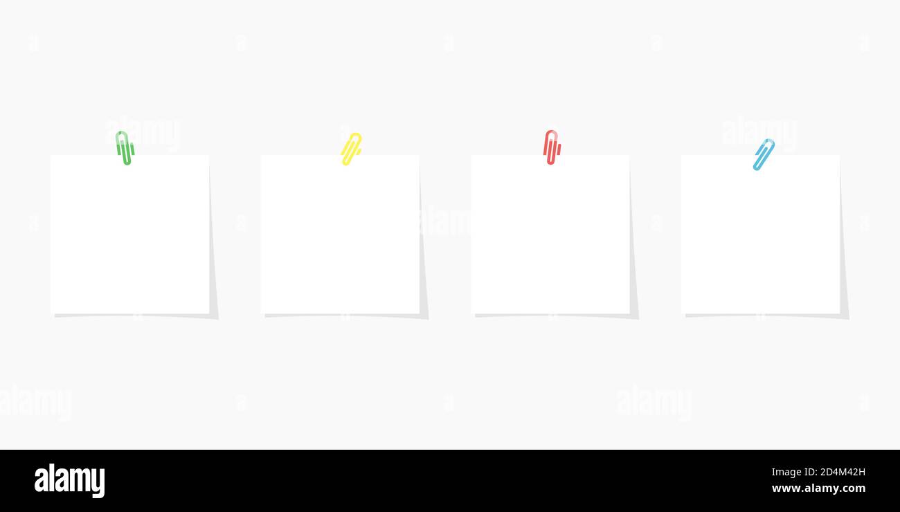 Colored paperclip with blank white notepaper. White sheet for your ...