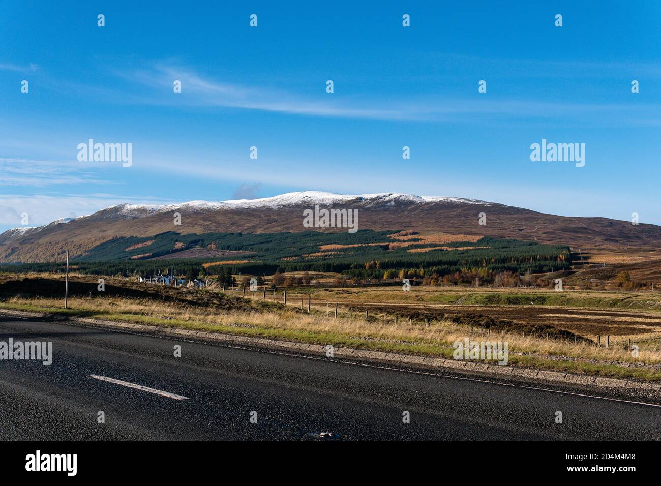 Landscape view with the tree-covered mountain on the horizon seen from ...