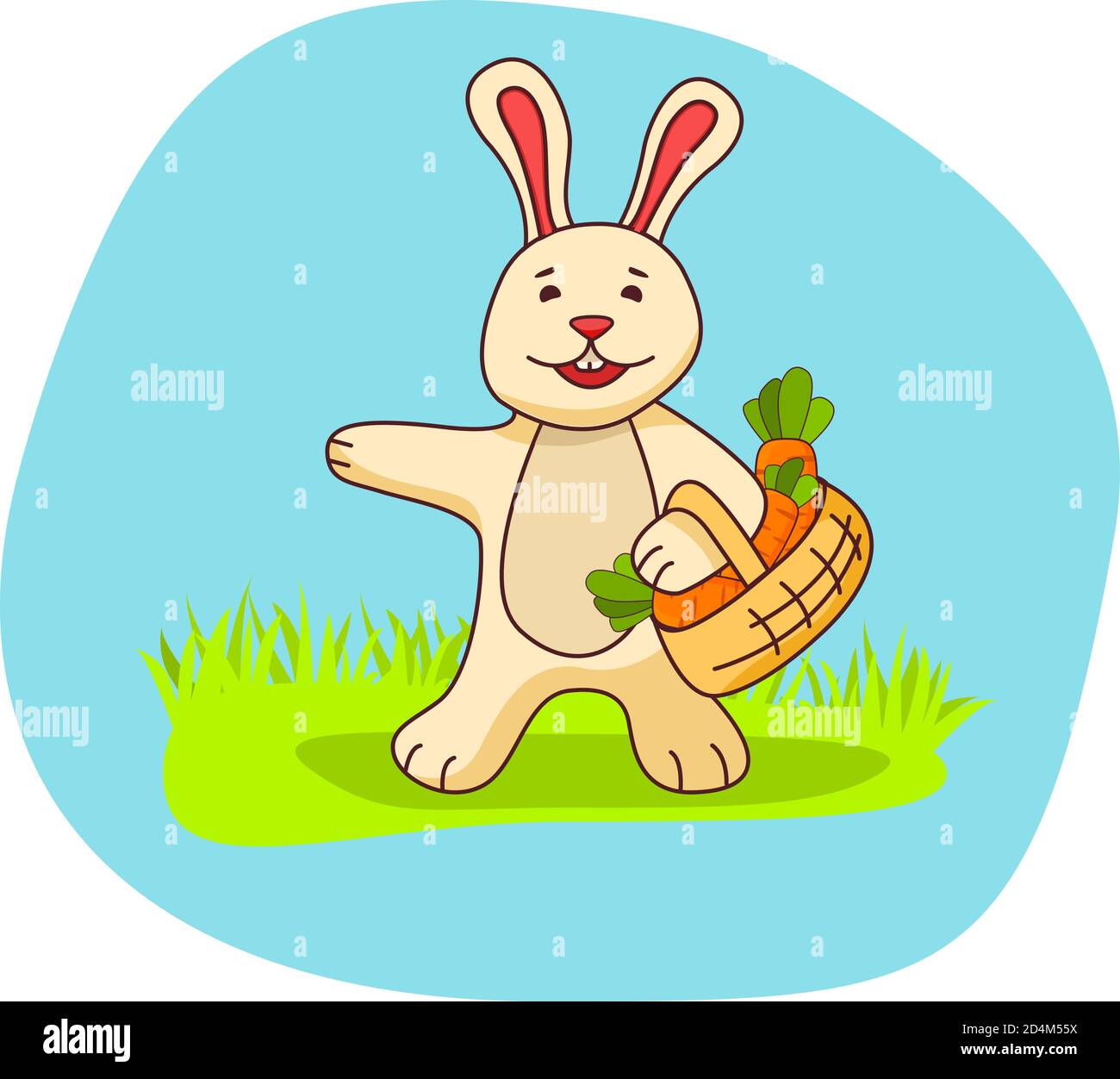 Cute rabbit with a basket in which carrot.Flat illustration vector ...