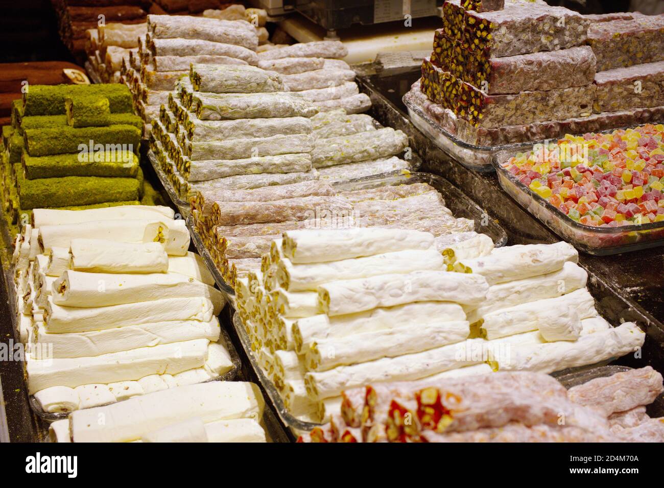 Turkish delight varieties, colors and tastes with a stack of Turkish ...